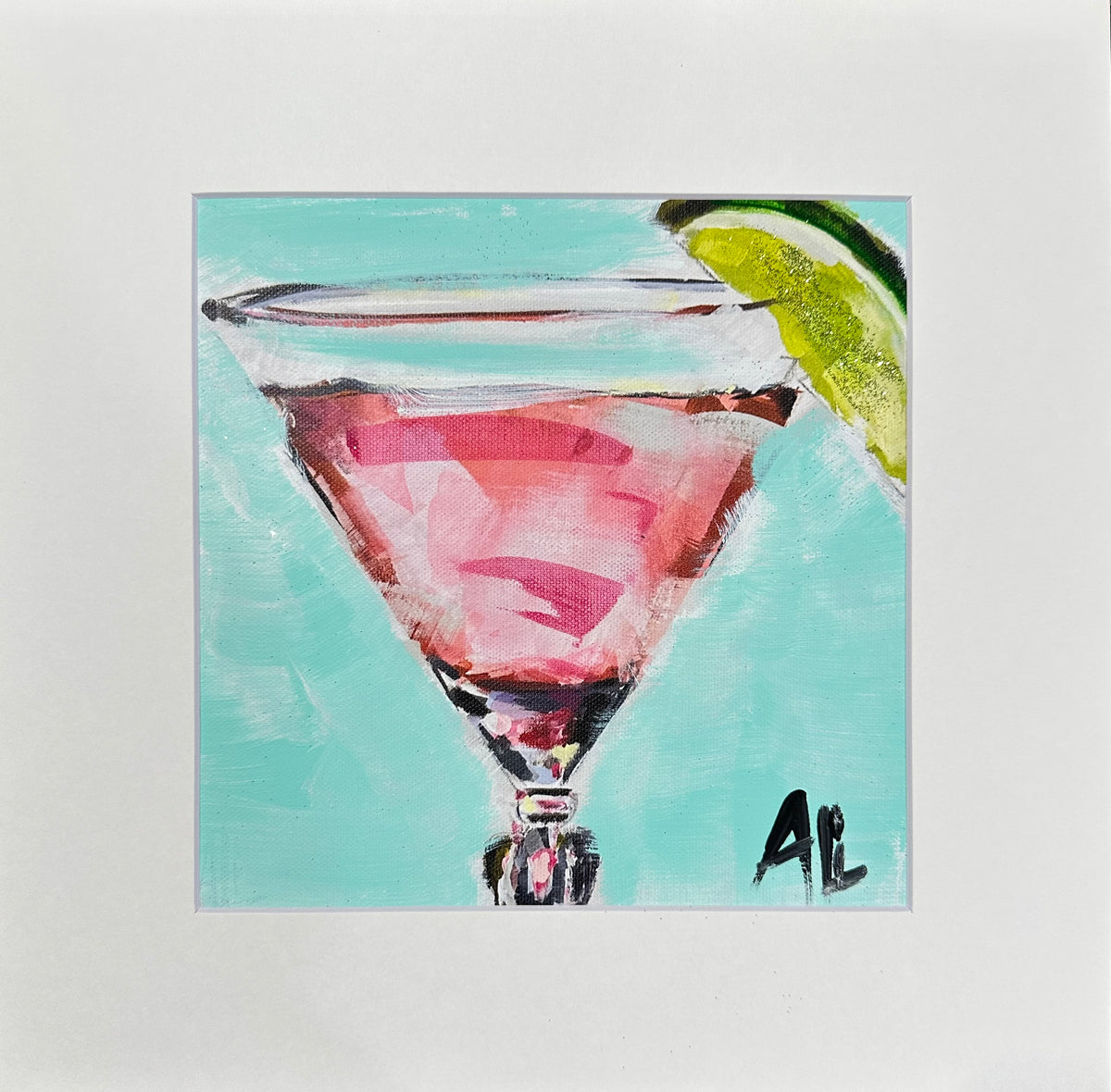 Pink Cosmo II 12 x 12 Print (Hand Embellished) with White Mat by Ali L ...