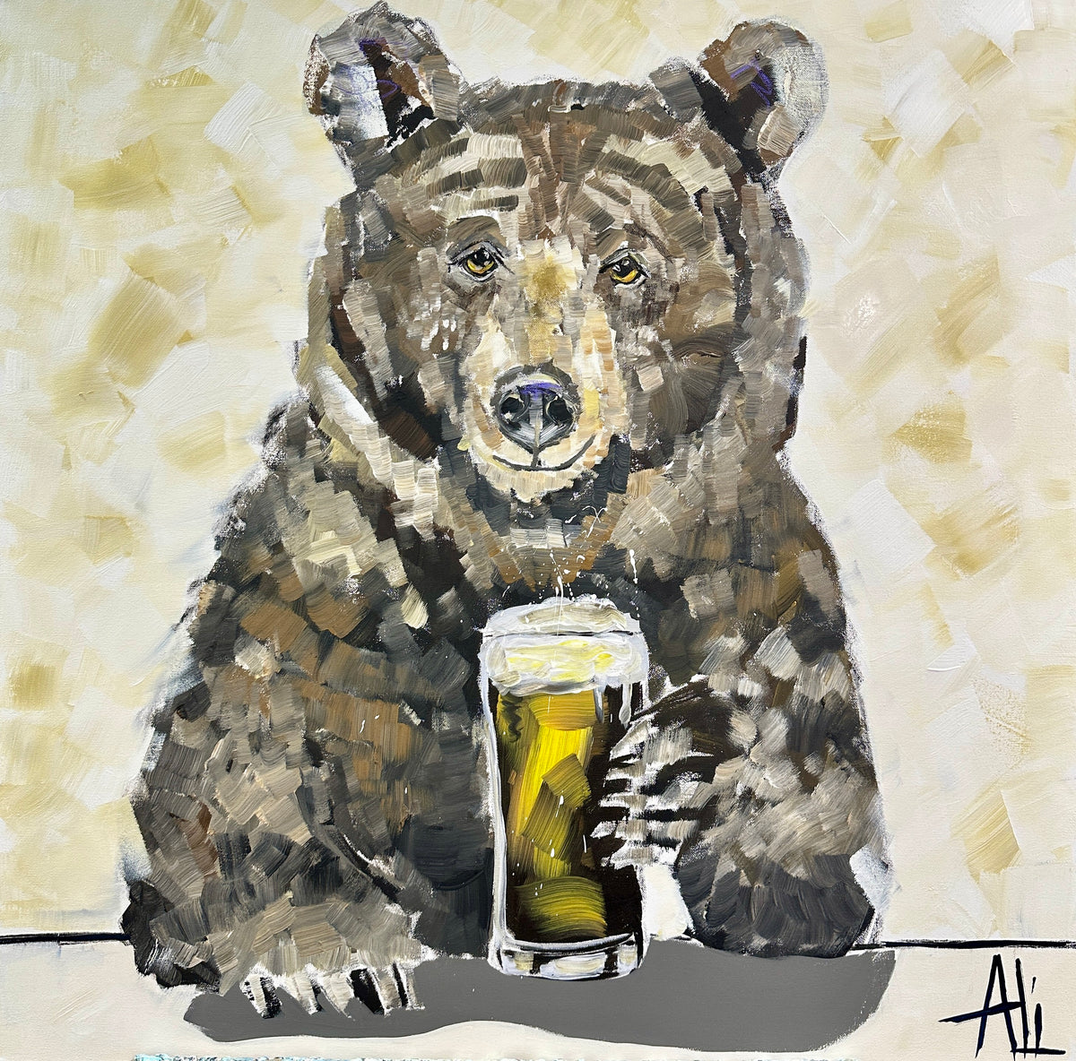 Bear With Beer Original Painting by Ali Leja Art – alilejaart